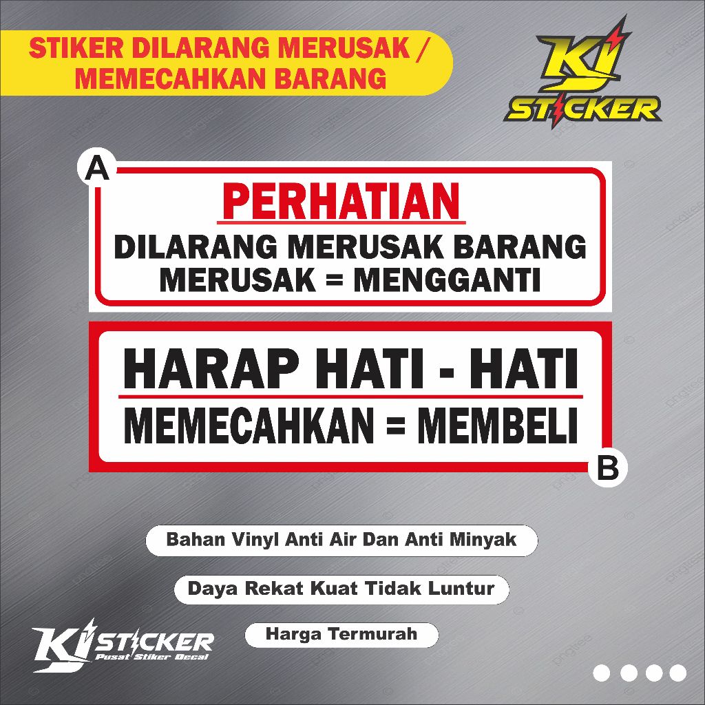 Jual Stiker Dilarang Merusak Barang / Stiker Hati Hati Awas Pecah ...