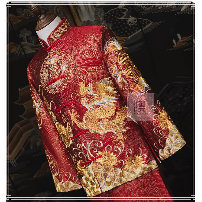 Jual CHEONG SAM PRIA CHINESE BAJU SANGJIT MERAH RED GOLD DRAGON SET ...
