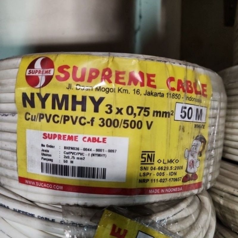 Jual Supreme Kabel Listrik Serabut NYMHY 3x0,75 @50m (Hitam / Putih) | Shopee Indonesia