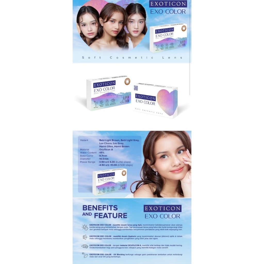 Jual Softlens EXO COLOR By Exoticon Normal Ocufilcon A | Aspheric | UV ...