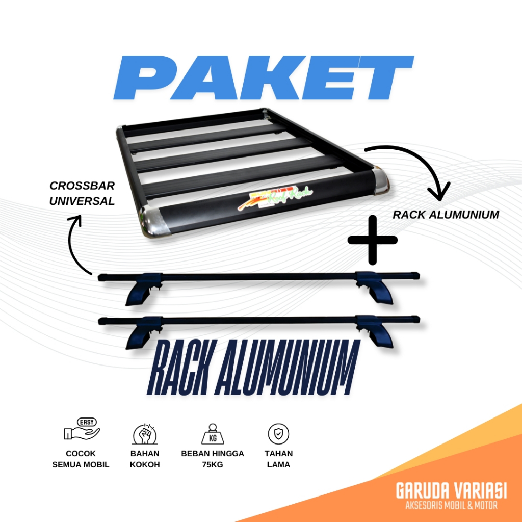 Jual Paket Crossbar Universal + Roofrack RACK ALUMINIUM Rak Mobil Kaki ...