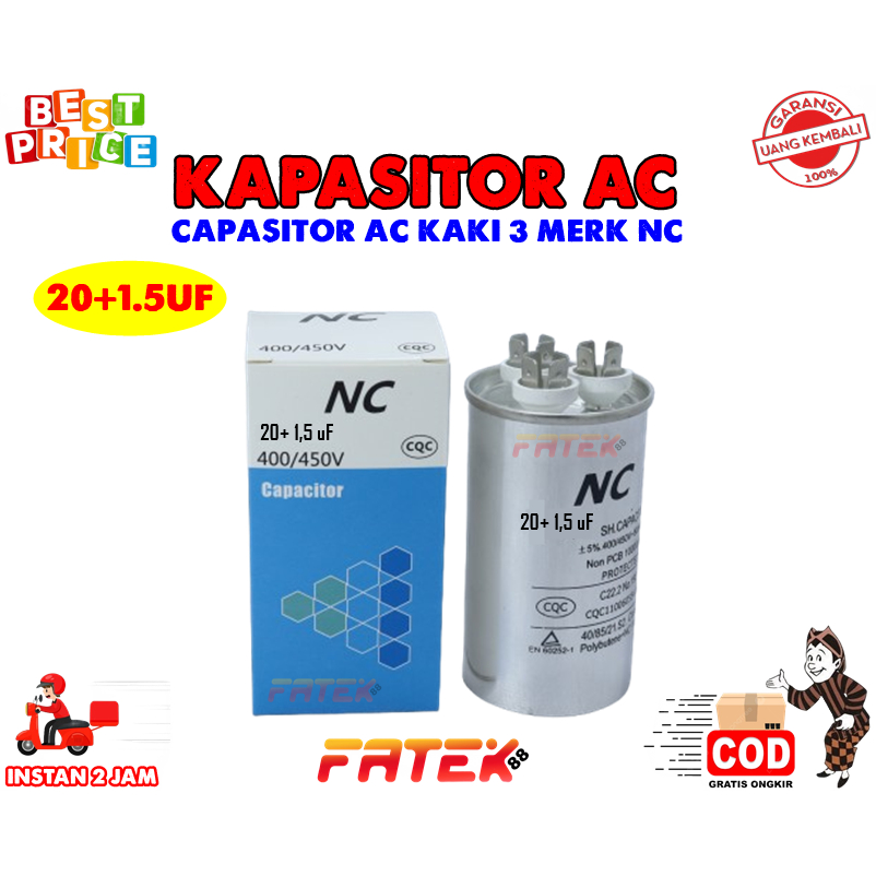Jual KAPASITOR NC 20+1,5UF | RUNNING CAPACITOR 20+1,5 MIKRO | KAPASITOR STARTING 3 KAKI 20+1,5 ...