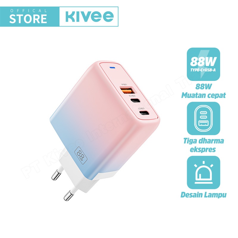 Jual KIVEE Charger Type C Super Fast Charging 88W KV-AE144 Pink 3-in-1 ...