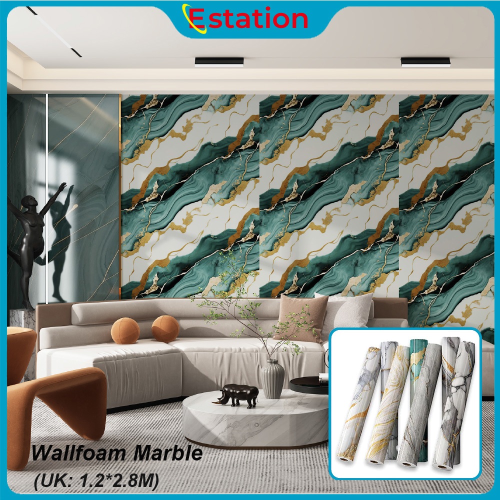 Jual Estation - Wallpaper Dinding Motif Vinyl Marble Foam Roll Sticker ...