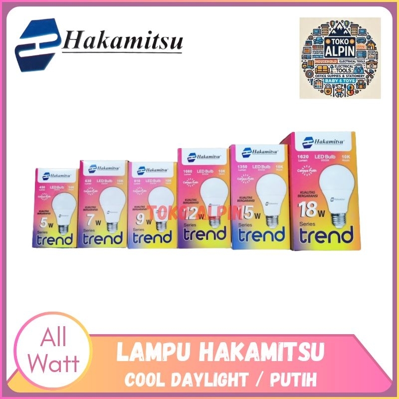 Jual Lampu LED Bohlam Bulat Hakmitsu Trend 5w 7w 9w 12w 15w 18w Putih Terang - LED Bulb 18 Watt ...
