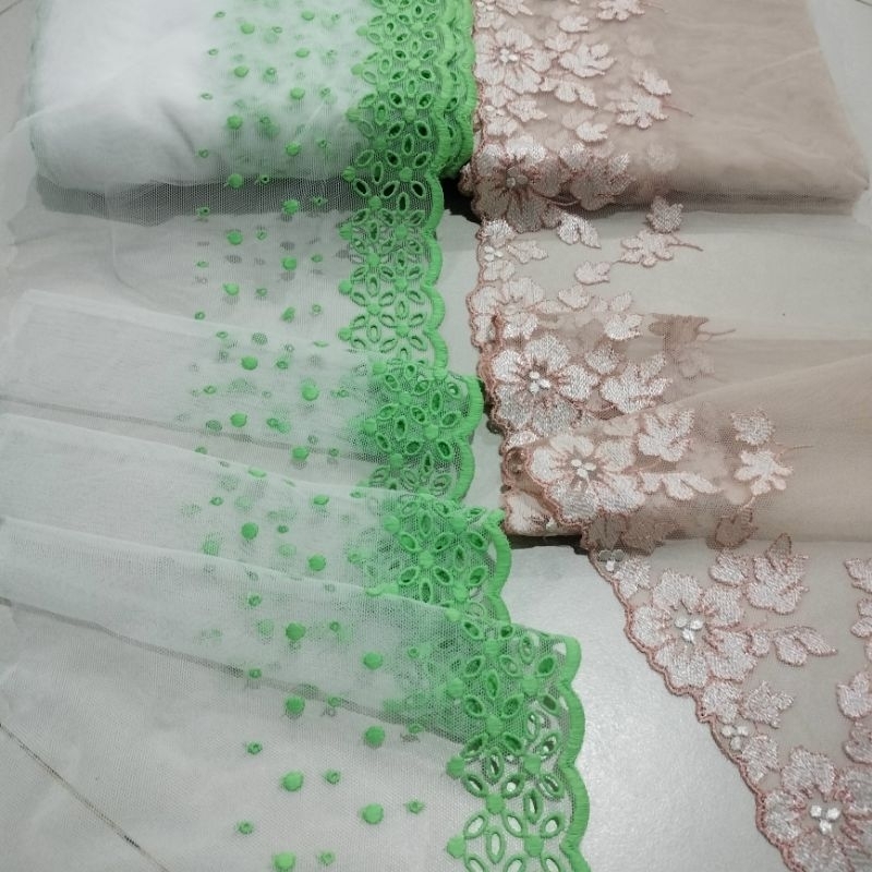 Jual renda tile bordir lebar 22cm dua motif | Shopee Indonesia