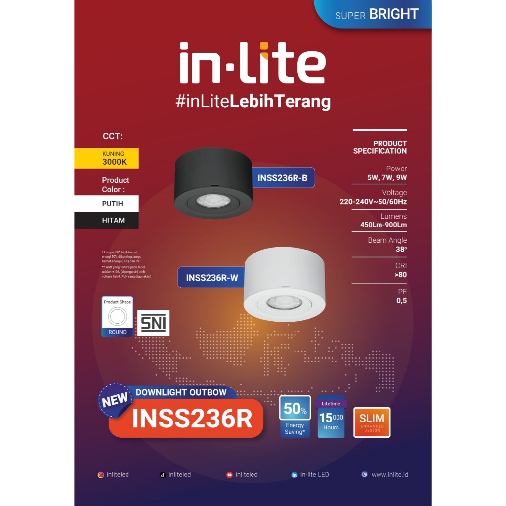 Jual INLITE - LAMPU SPOTLIGHT LED OUTBOW INSS236R 5WATT / 7WATT / 9WATT ...