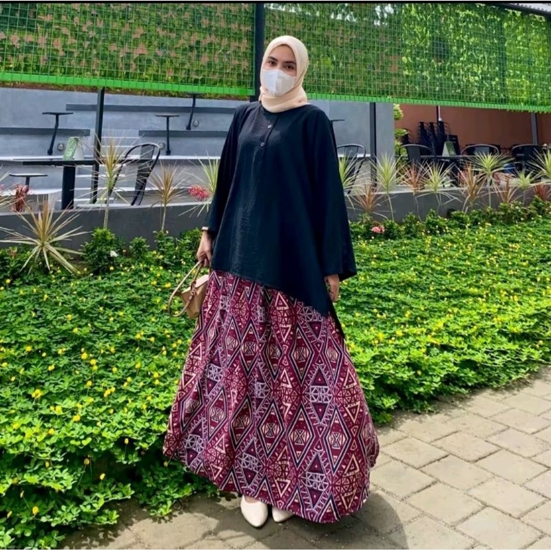 Jual Yunna Oneset Oversize Jumbo Atasan Blouse Batwing dan Rok Rayon by ...