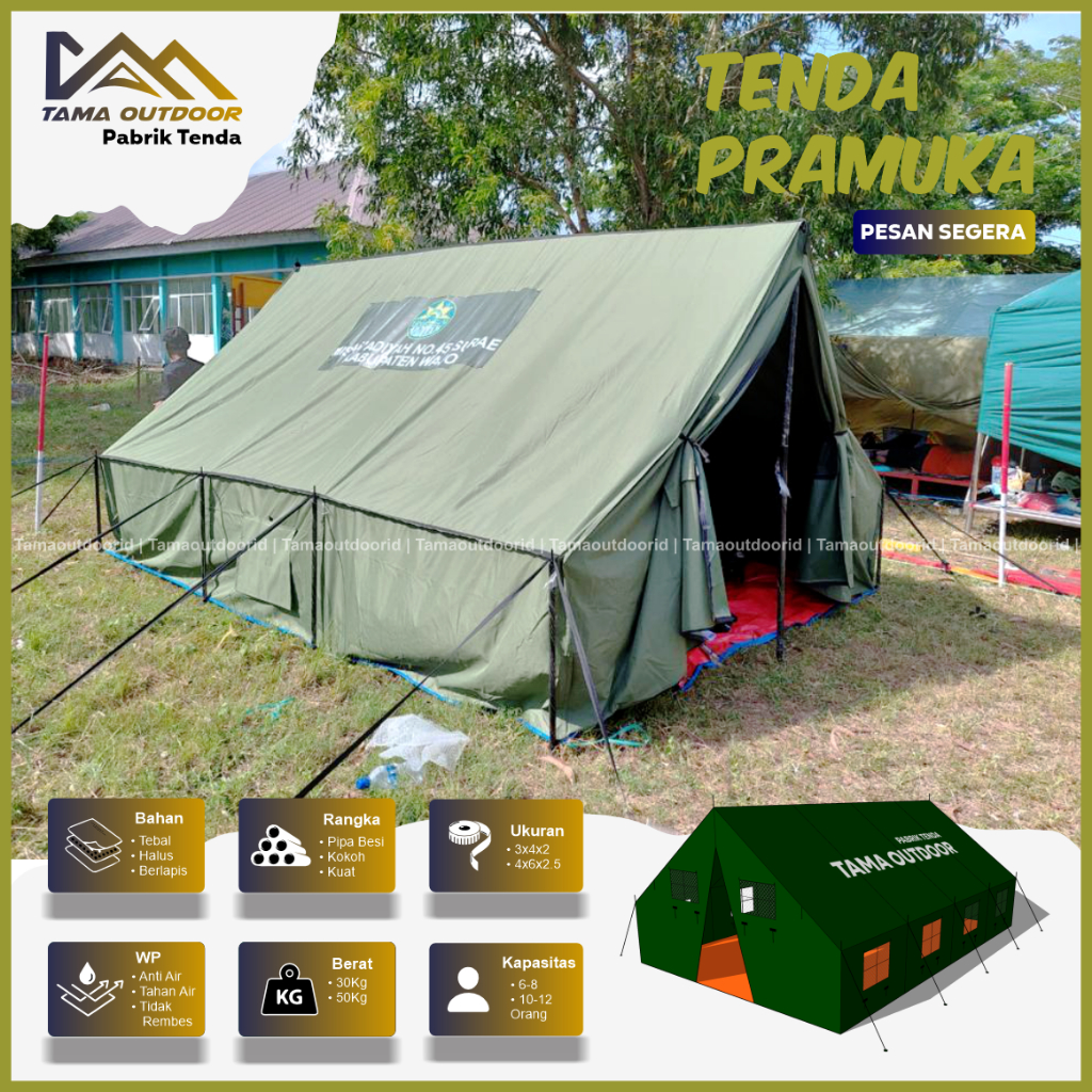 Jual Tenda Pramuka 6x4 / 3x4 Fullset Kapasitas 10 Orang | Anti Air ...