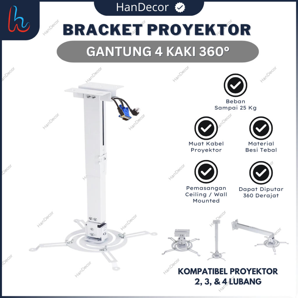 Jual Bracket Proyektor Gantung 4 kaki Adjustable 360 Derajat 43-65 Cm ...