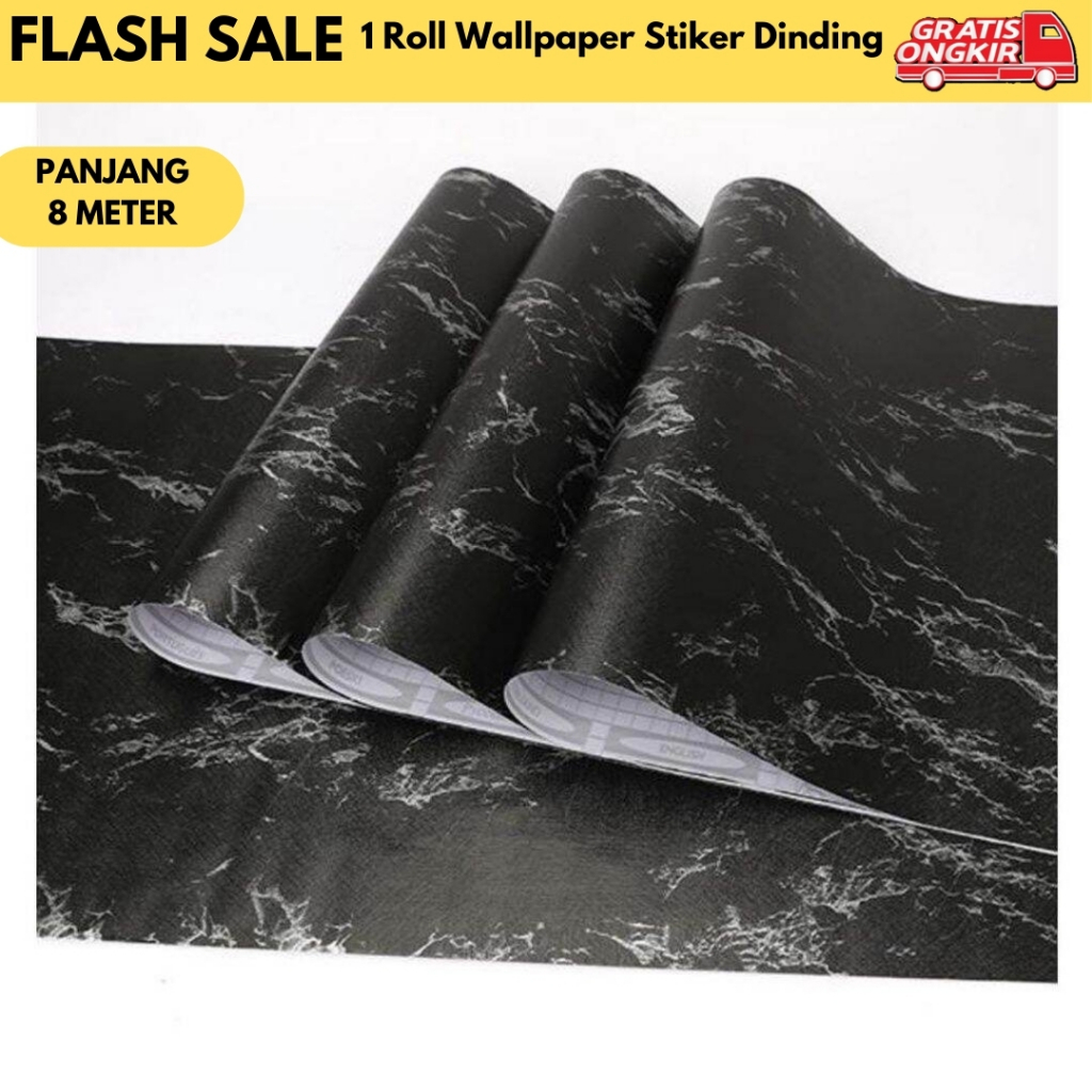 Jual Wallpaper Stiker Dinding PVC Sooku Marmer Hitam/Putih Anti Air 8m ...