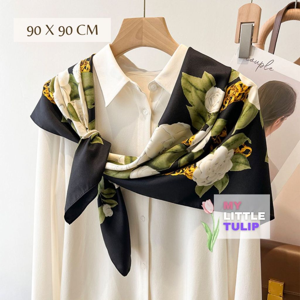 Jual Syal Blouse / Kerudung Motif 90x90 cm / Syal Spring Autumn Scarf ...