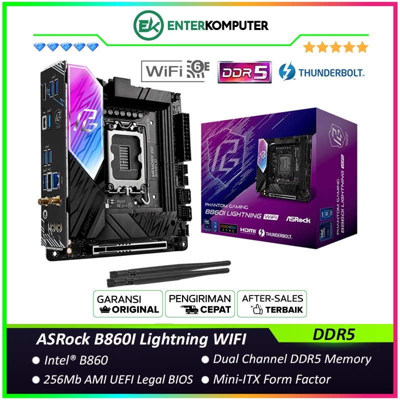 Jual ASRock B860I Lightning WIFI (LGA1851, B860, DDR5, USB3.2 Gen2 Type-C, SATA3) | Shopee Indonesia