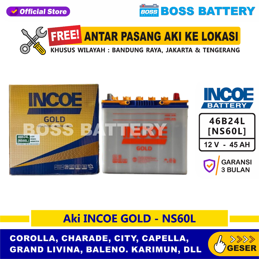 Jual Aki INCOE GOLD NS60L - 45 Amper, Aki INCOE ASTRA OTOPARTS | Shopee ...