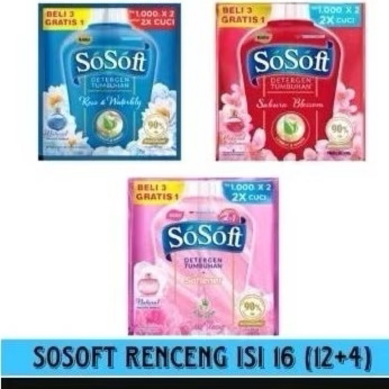 Jual sosoft deterjen cair sachet sabun cuci baju 1 RENCENG ISI 16 pcs ...
