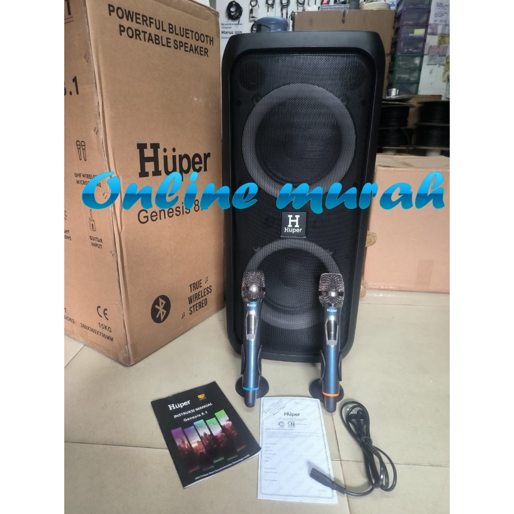 Jual new speaker aktif portable huper genesis 8.1 8 inch woofer x2 ...
