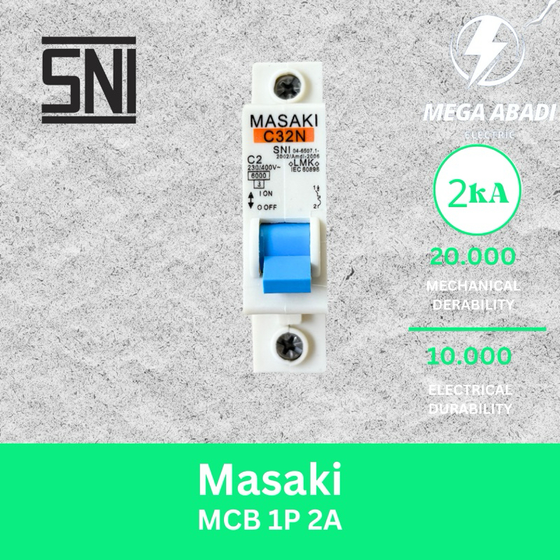 Jual MCB MASAKI 1 PHASE 2A 4A 6A 10A 16A | Shopee Indonesia