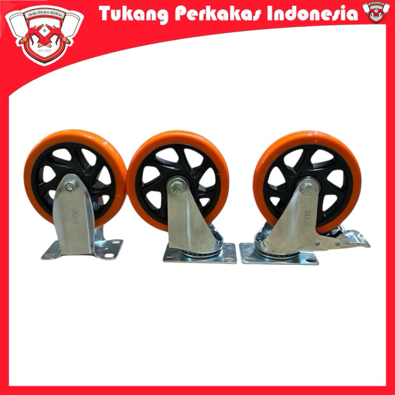 Jual Roda Pu orange 4 inch hidup mati Rem Roda troli pvc roda nilon ...