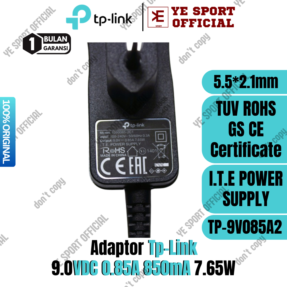 Jual ADAPTOR TPLINK 9V 9.0V 0.85A 850mA 7.65W ORIGINAL TP LINK | Shopee ...