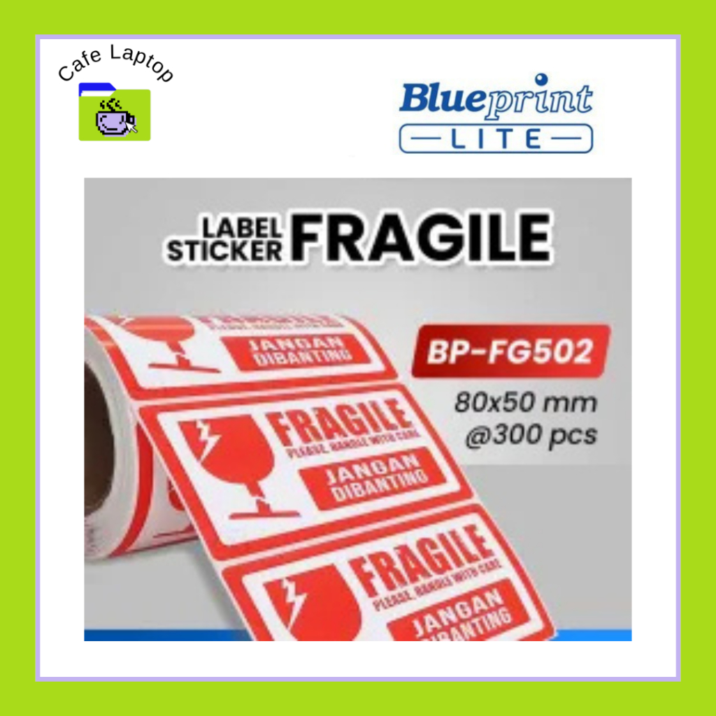 Jual Sticker Label Fragile Jangan dibanting 80x50 BLUEPRINT FG502 isi ...