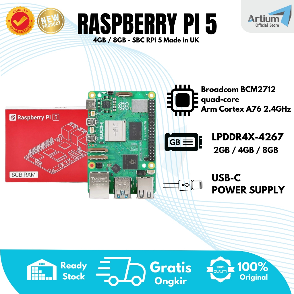Jual Raspberry Pi 5 Model B RAM 4GB / 8GB - SBC RPi 5B Made in UK ...