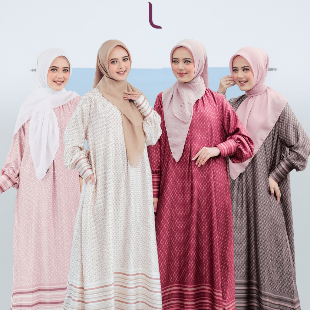 Jual Elzatta Long Dress Gamis Border L Monogram Satin | Shopee Indonesia