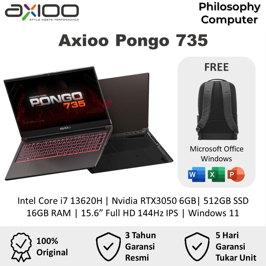 Jual Laptop Gaming Axioo Pongo 735 Intel Core i7-13620H RTX3050 6GB ...