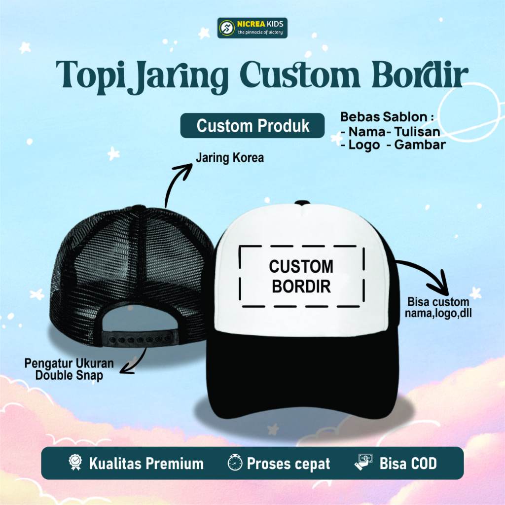 Jual Topi Jaring Custom Bordir Gambar Logo Foto dan Nama Topi Jaring ...