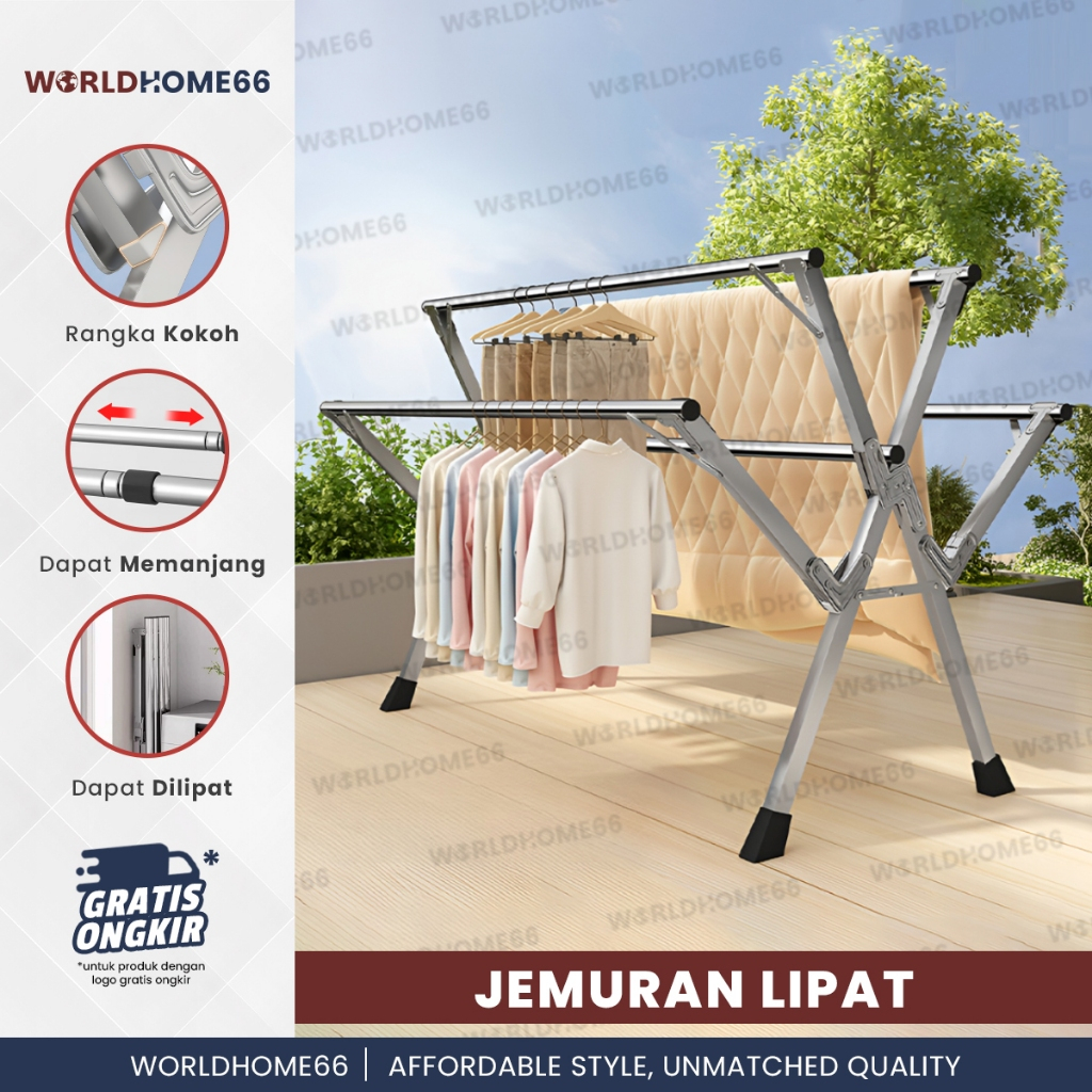 Jual Worldhome Jemuran Lipat JUMBO Jemuran Pakaian Portable 5 Tiang ...