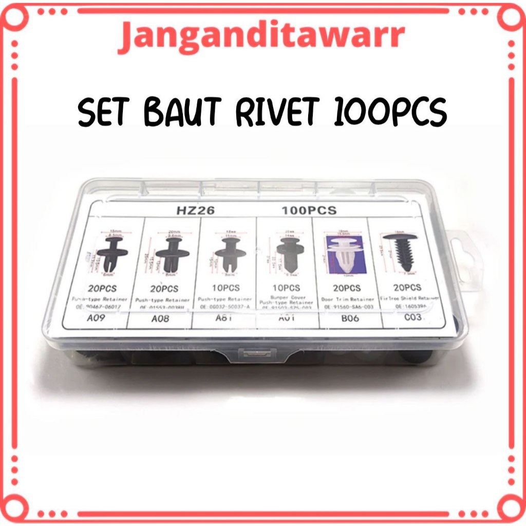 Jual Baut Rivet Set 100 Pcs Mobil Universal Klip Bumper Baut Body ...