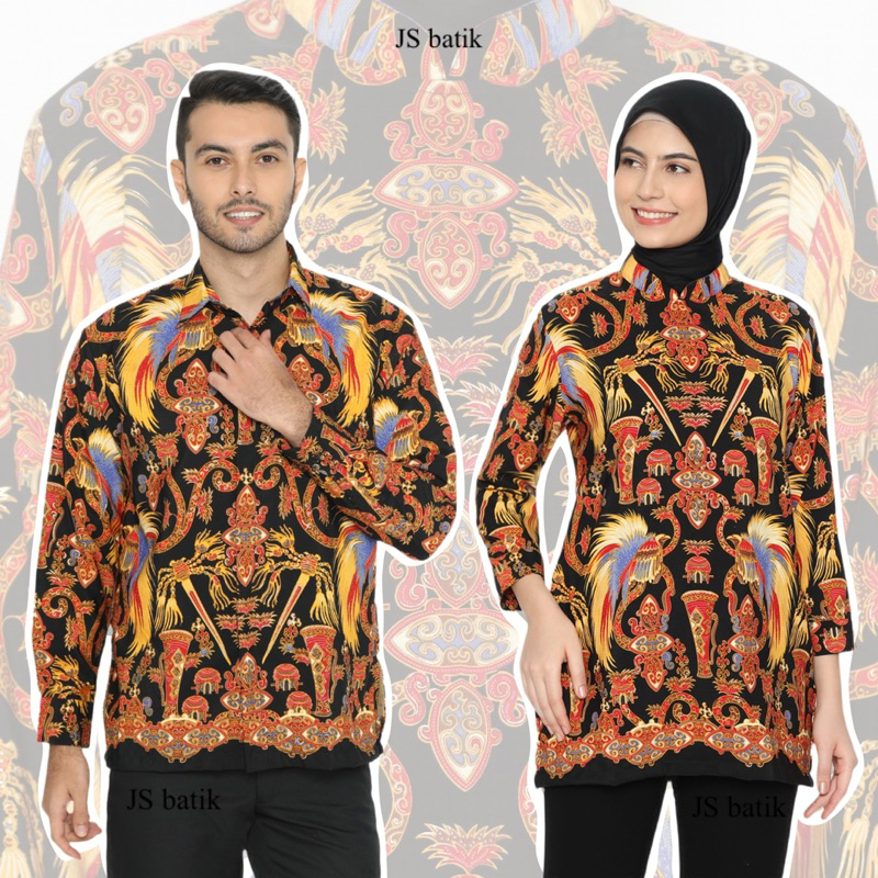 Jual JSBATIK / Set Couple Batik Papua Cendrawasih Bahan Semisutra Prada / Kemeja + Blouse + Kain ...