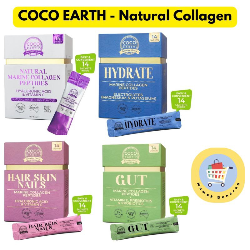 Jual Coco Earth Natural Marine Collagen suplemen kolagen isi 14 sachets ...