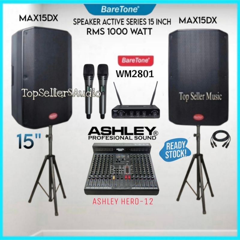 Jual Paket Sound System Speaker BareTone Aktif 15 Inch MAX15DX Mixer Ashley Hero 12 Channel Mic ...