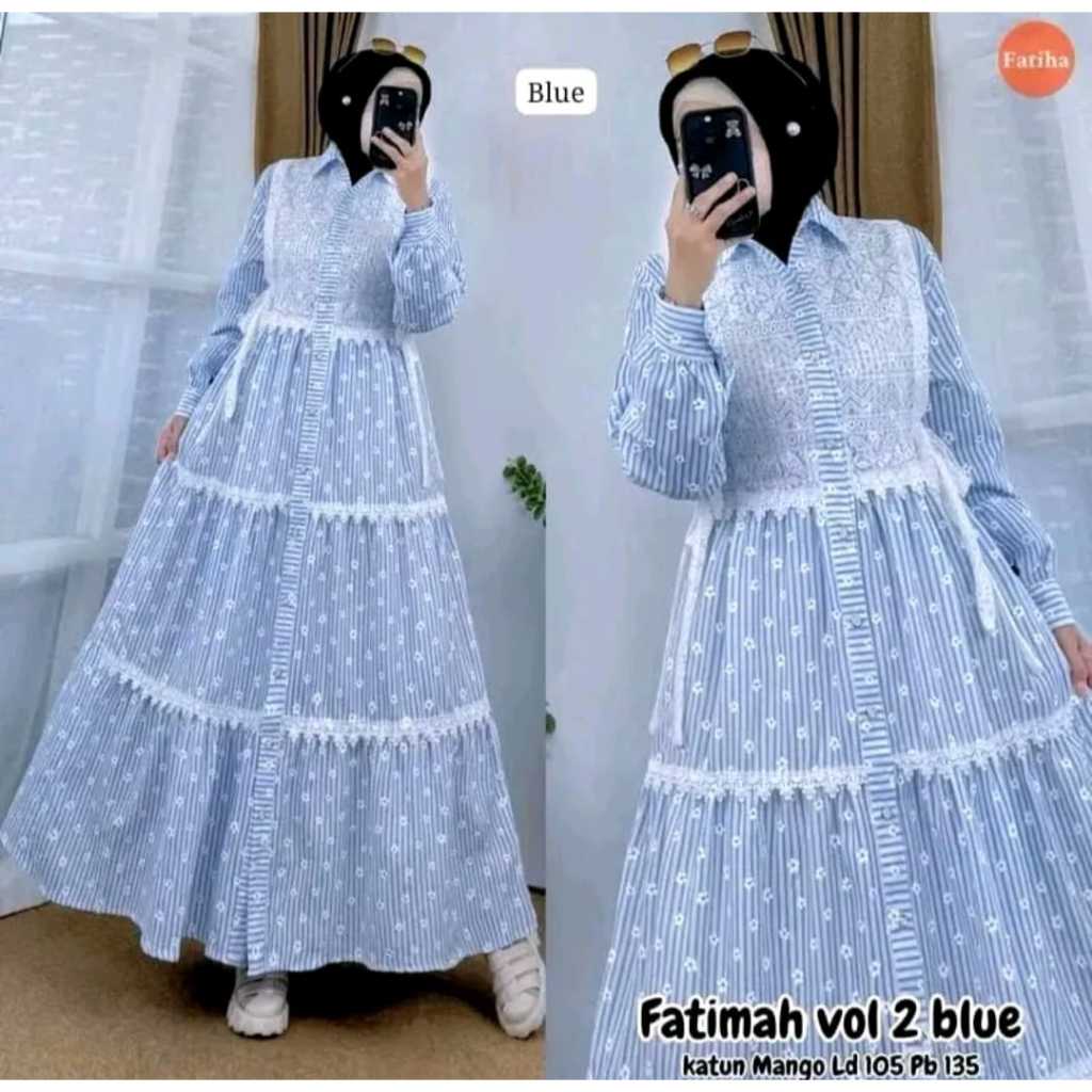 Jual FATIMAH DRESS GAMIS KATUN SALUR BUNGA KOMBINASI BRUKAT TERBARU / RETINA DRESS GAMIS ...