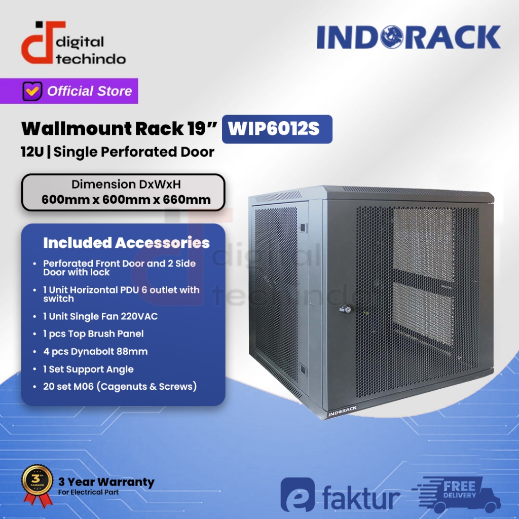 Jual WIP6012S Wallmount Rack 12U INDORACK Depth 600mm Perforated Rak ...