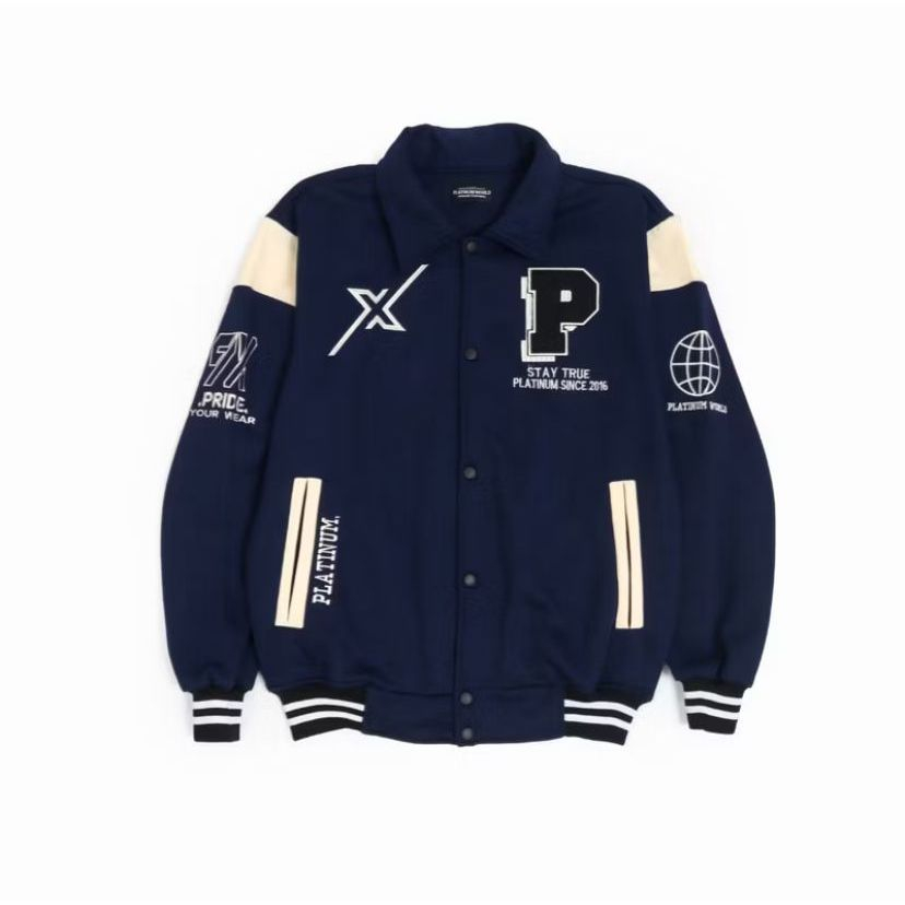 Jual PLATINUM WORLD Jacket Varsity Full Bordir RV NAVI Outerwear ...