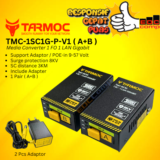 Jual Tarmoc TMC-1SC1G-P-V1 | Media Converter 1 FO 1 LAN Gigabit POE IN 9-57V | HTB GS-03 A+B 1 ...