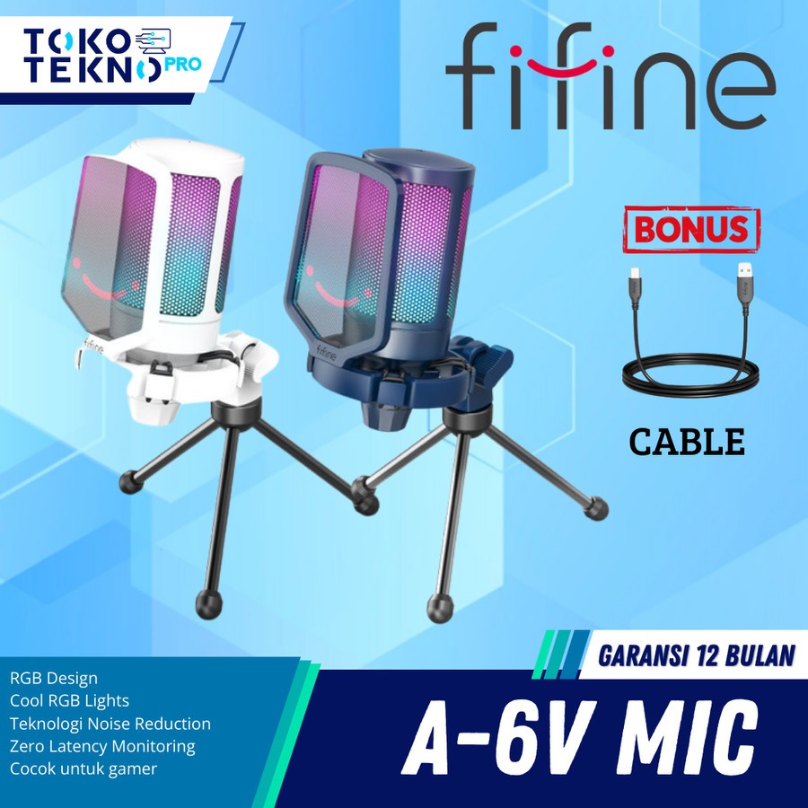 Jual Fifine A6V / A-6V / A6-V AmpliGame USB Microphone with Volume Dial, Mute Button & RGB Mic ...