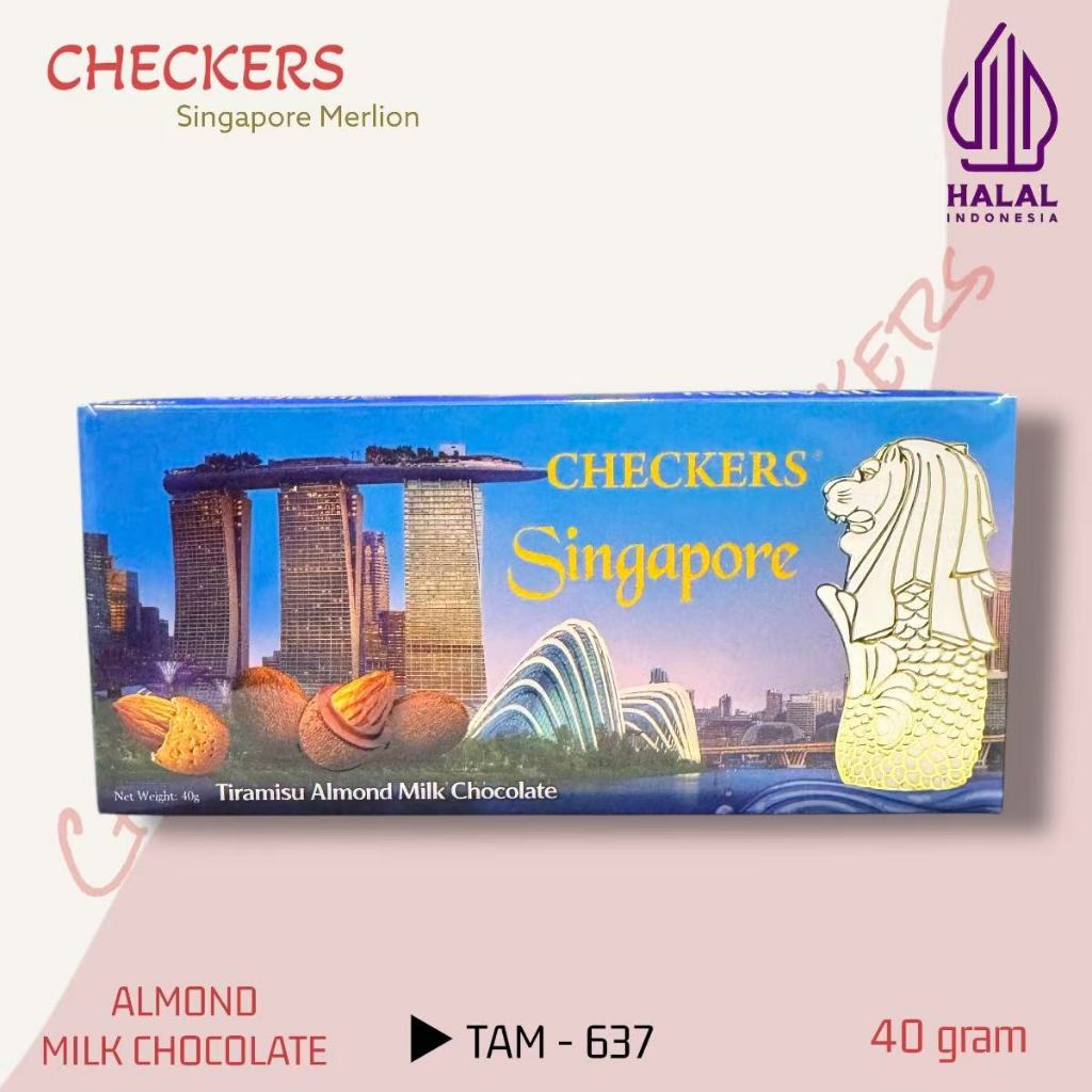 Jual Coklat Almond Checkers Merlion Singapore Box 40gram isi _-+ 7pcs ...