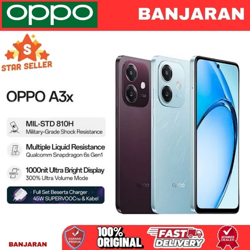 Jual OPPO A3X 6+6/128 GB SNAPDRAGON 6S 4G GEN 1 45W SUPERVOOC GARANSI ...