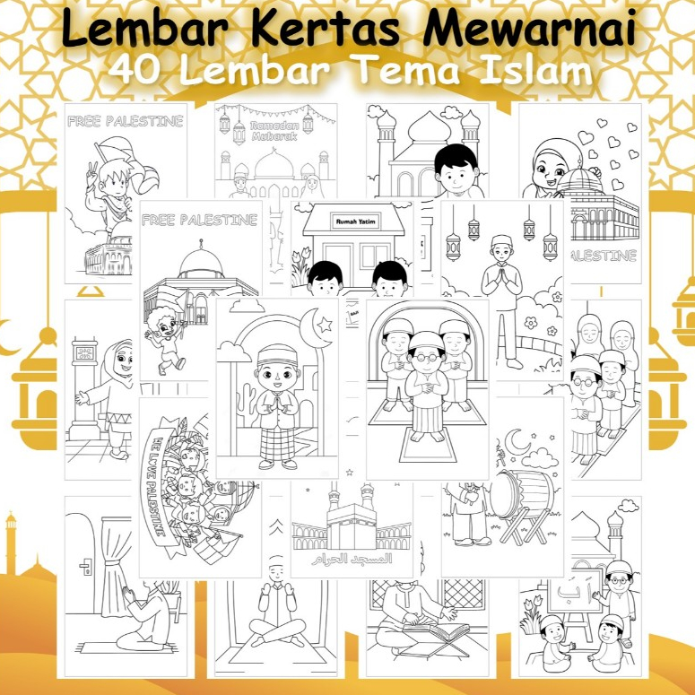 Jual Kertas Mewarnai 40 Lembar Tema Islam Muslim Coloring Sheet A4 A5 ...