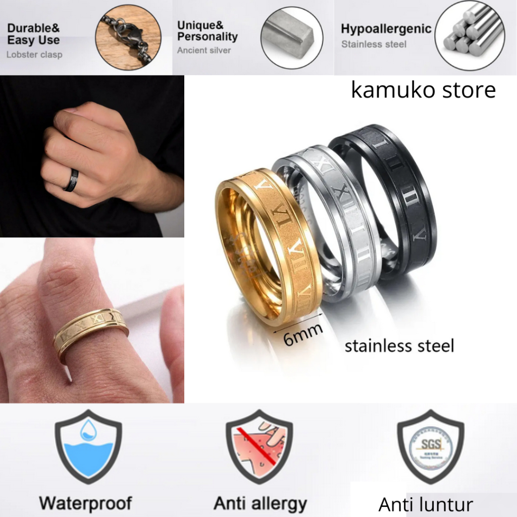Jual Cincin Titanium Premium Model Tulisan Romawi Anti Karat Dan Luntur ...