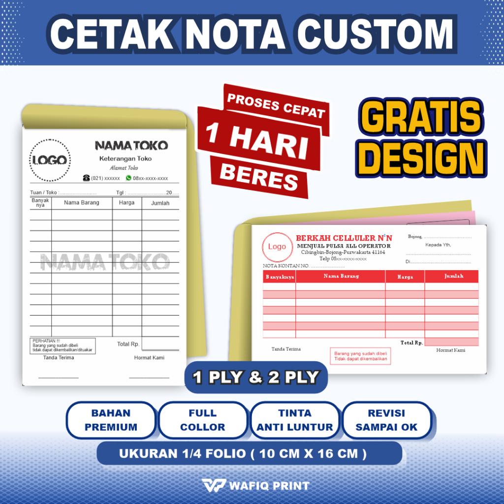 Jual Cetak Nota custom full Colour gratis design nama toko sendiri 1ply ...