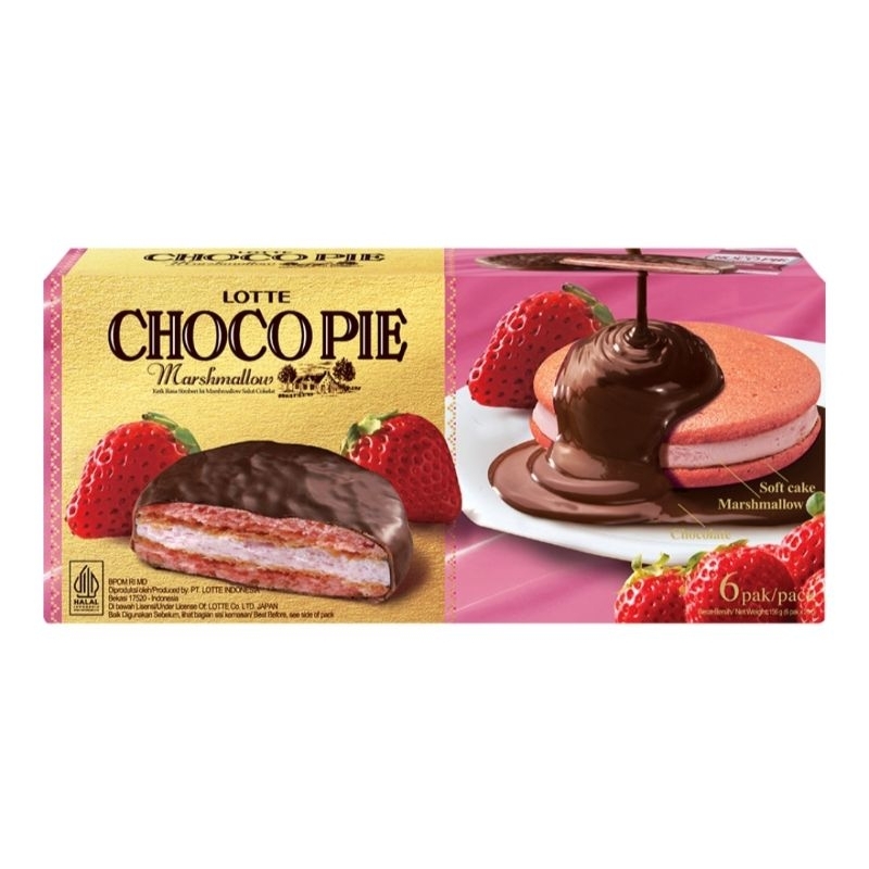 Jual Lotte Choco pie keik stroberi/Coklat/Keju isi marshmallow 6 x 28 ...