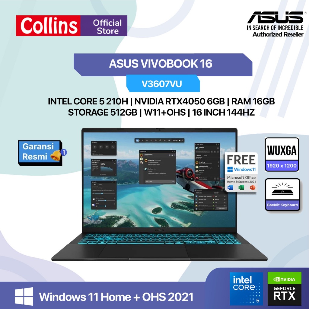 Jual ASUS GAMING V16 V3607VU CORE 5 210H RTX4050 6GB/ 16GB 512GB W11 ...