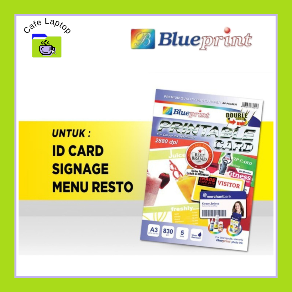 Jual Kertas PVC ID Card A3 BLUEPRINT Printable Card White 830 Micron 5 ...