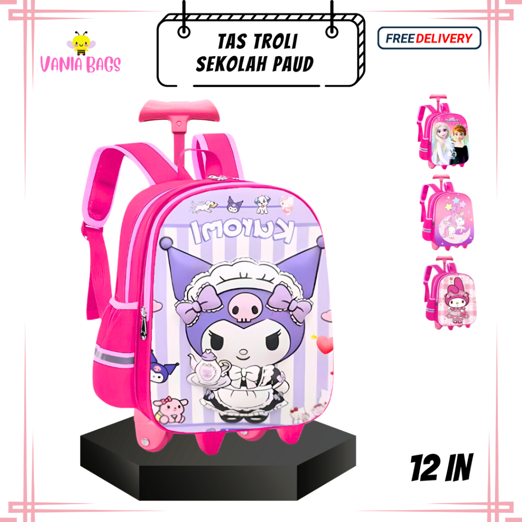 Jual tas koper anak perempuan sekolah paud and tk gambar kuromi melody embos timbul waterproof ...