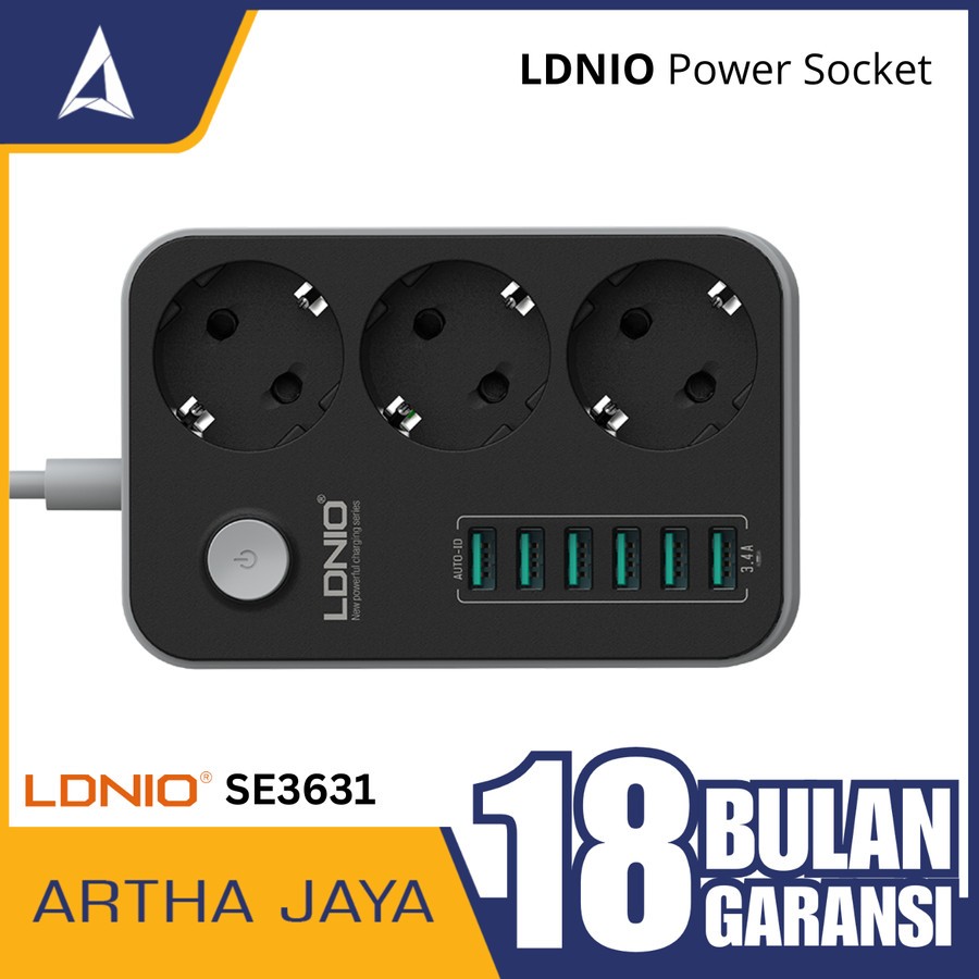 Jual Power Socket Smart Stop Kontak LDNIO SE3631 3 Socket 6 USB 3.4A | Shopee Indonesia