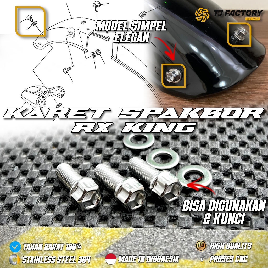 Jual 1 Set Baut Stainless CNC Karet Kepet Spakbor Belakang RX KING RX K New Predam 2 kunci ...