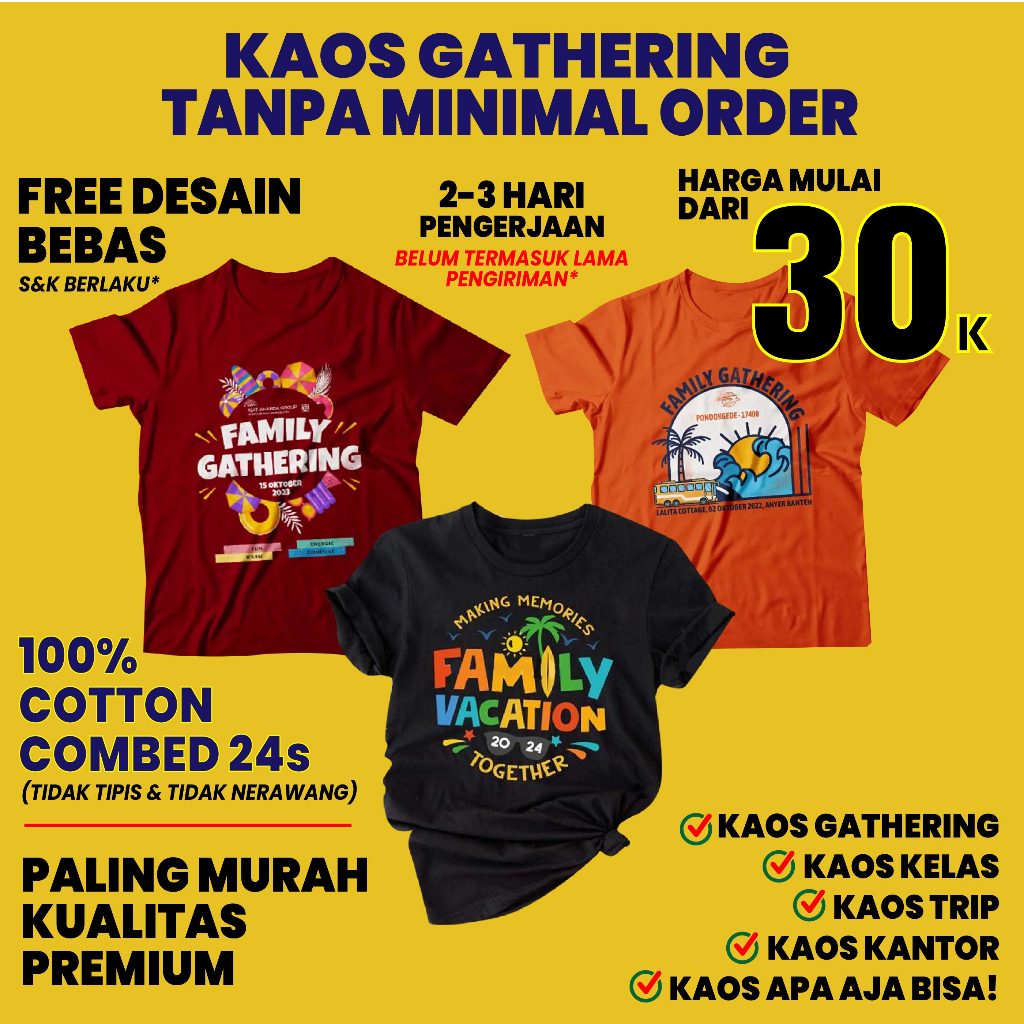 Jual KAOS SERAGAM KELUARGA | KAOS GATHERING | KAOS KELAS | KAOS CUSTOM SATUAN | DESAIN BEBAS ...